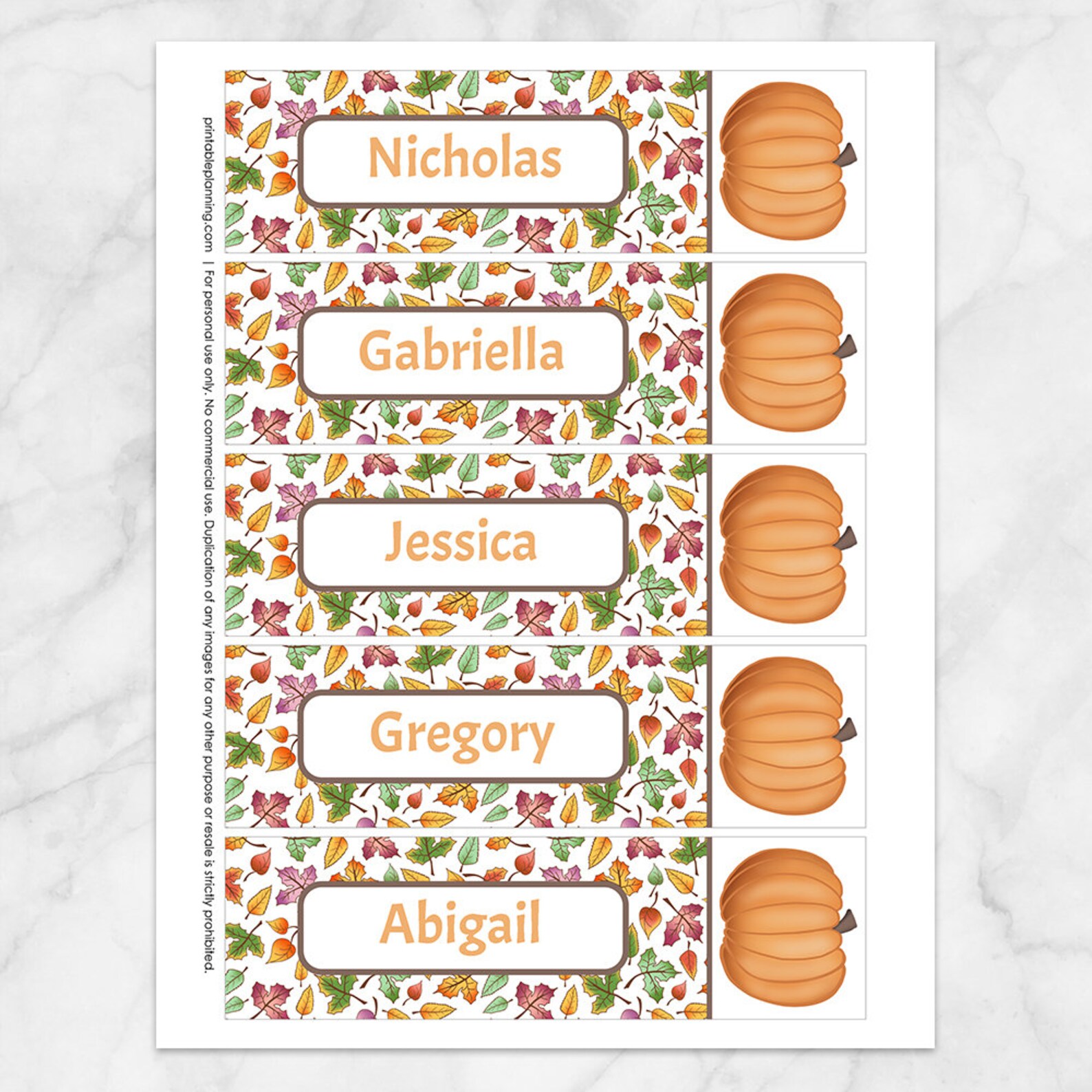 Printable Fall Pumpkin Bookmarks, Personalized, Leaves, School Student ...