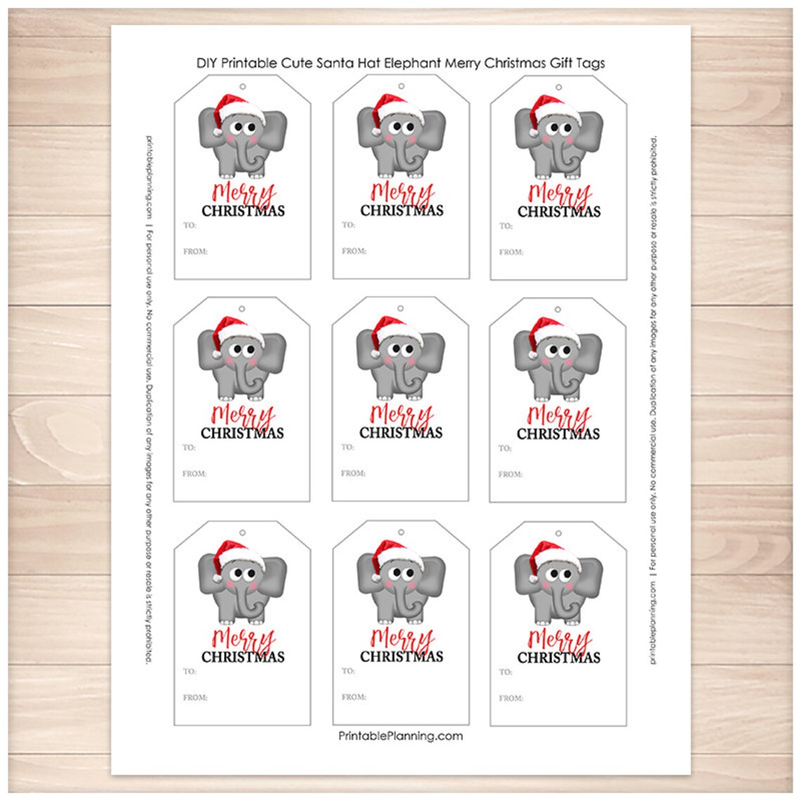 Printable Elephant Gift Tags Cute Santa Hat Elephant Merry - Etsy