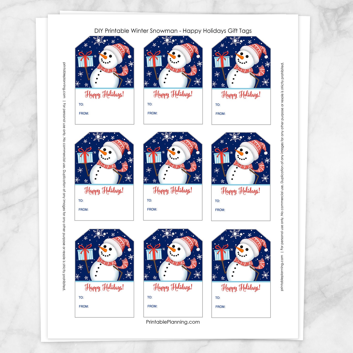 Printable Winter Snowman Gift Tags, Cute Snowman With Gift Happy ...
