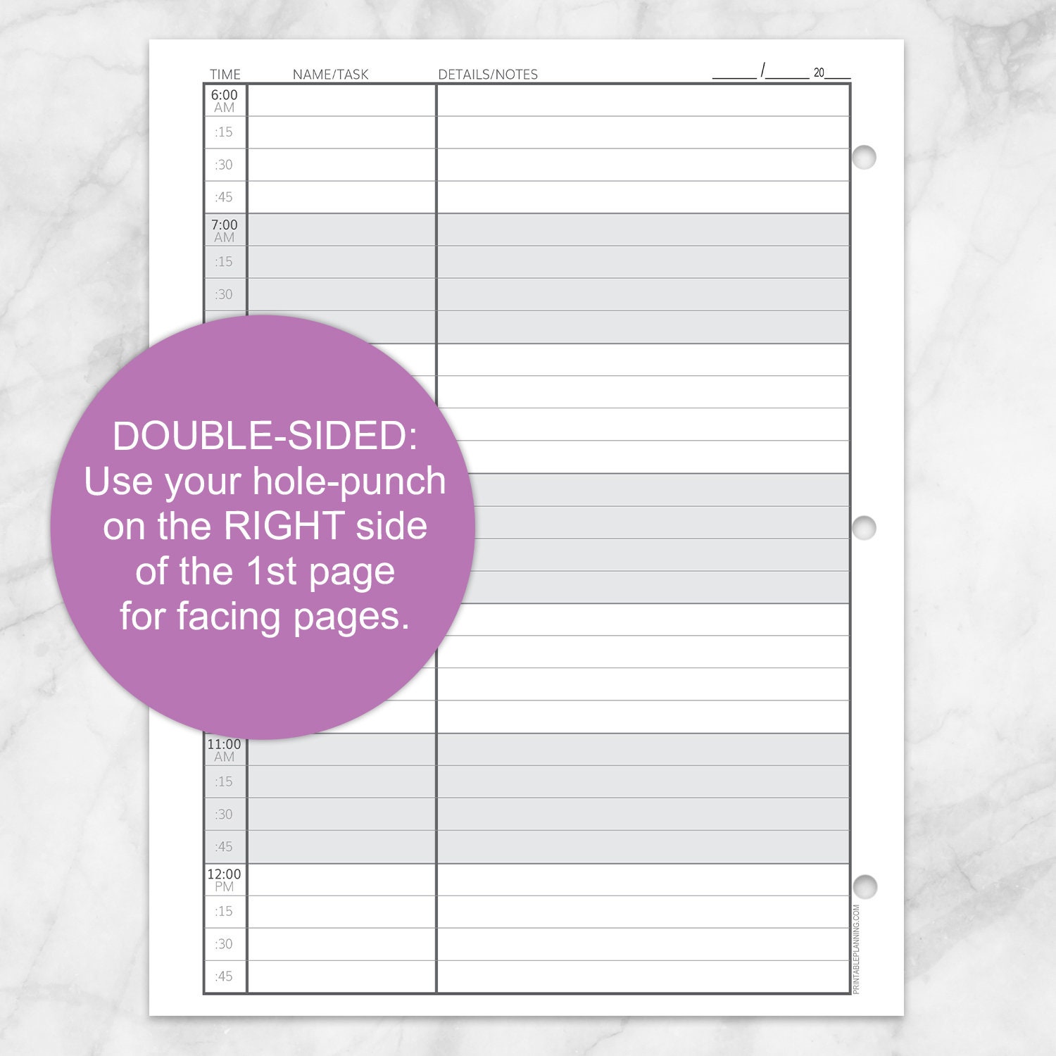 Printable Scheduling Sheet With Notes, Front Back Appointment or Task ...
