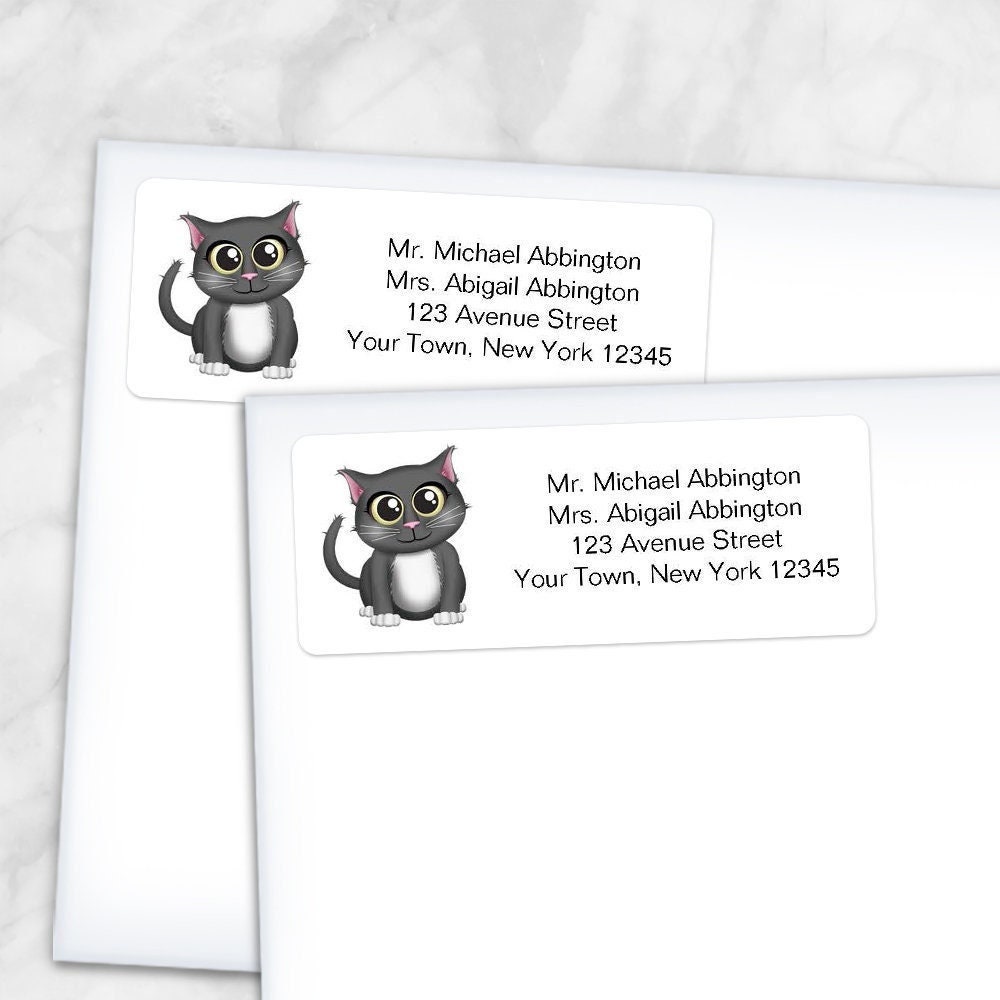 Printable Cat Address Labels - Cute Gray Cat - Personalized 2 5/8" X 1 ...