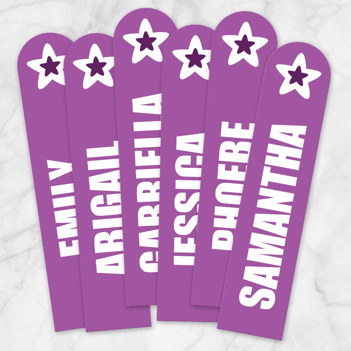 Printable Personalized Purple Bookmarks, Star Design, Editable PDF ...