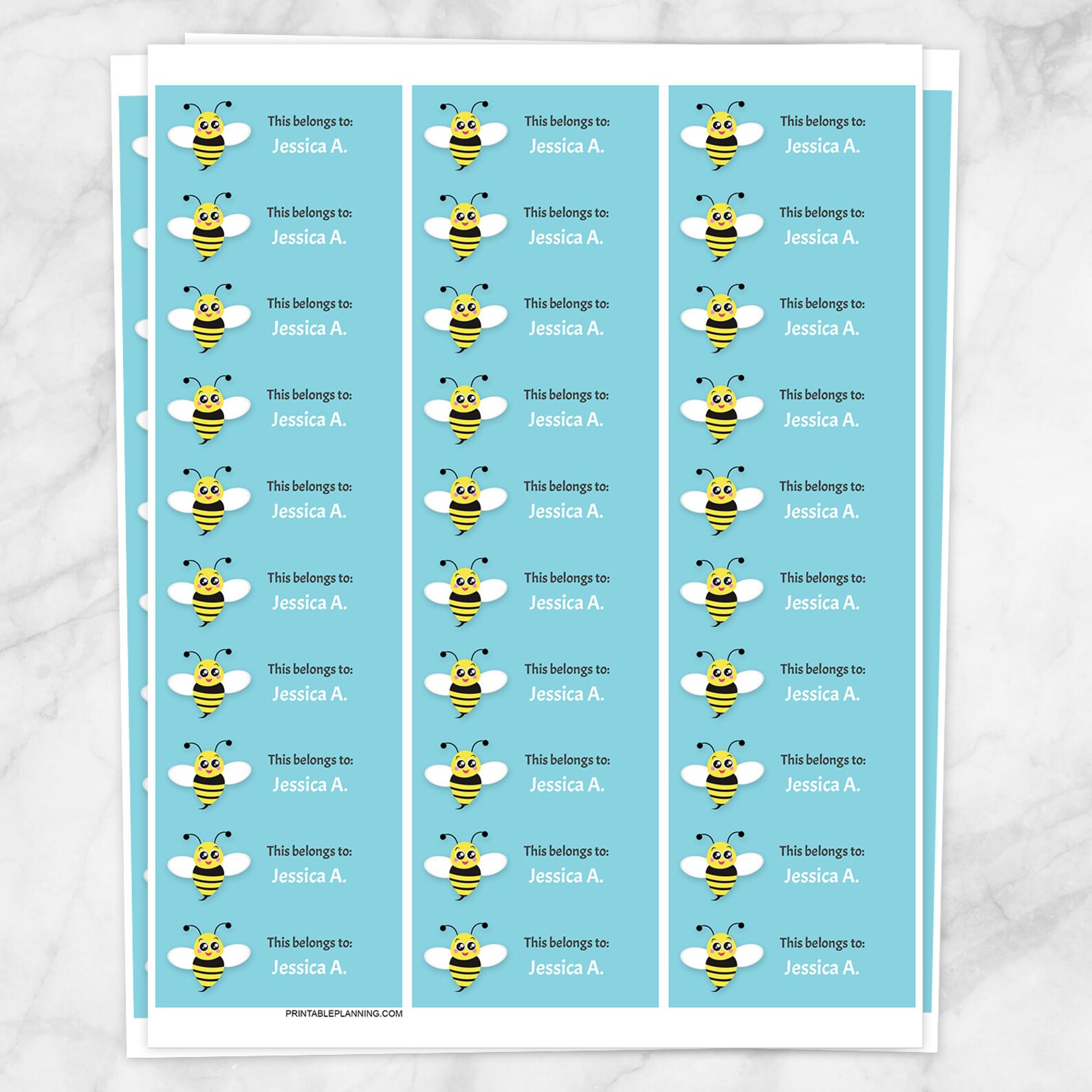 Printable Bee Name Labels for School Supplies - Turquoise, Personalized ...