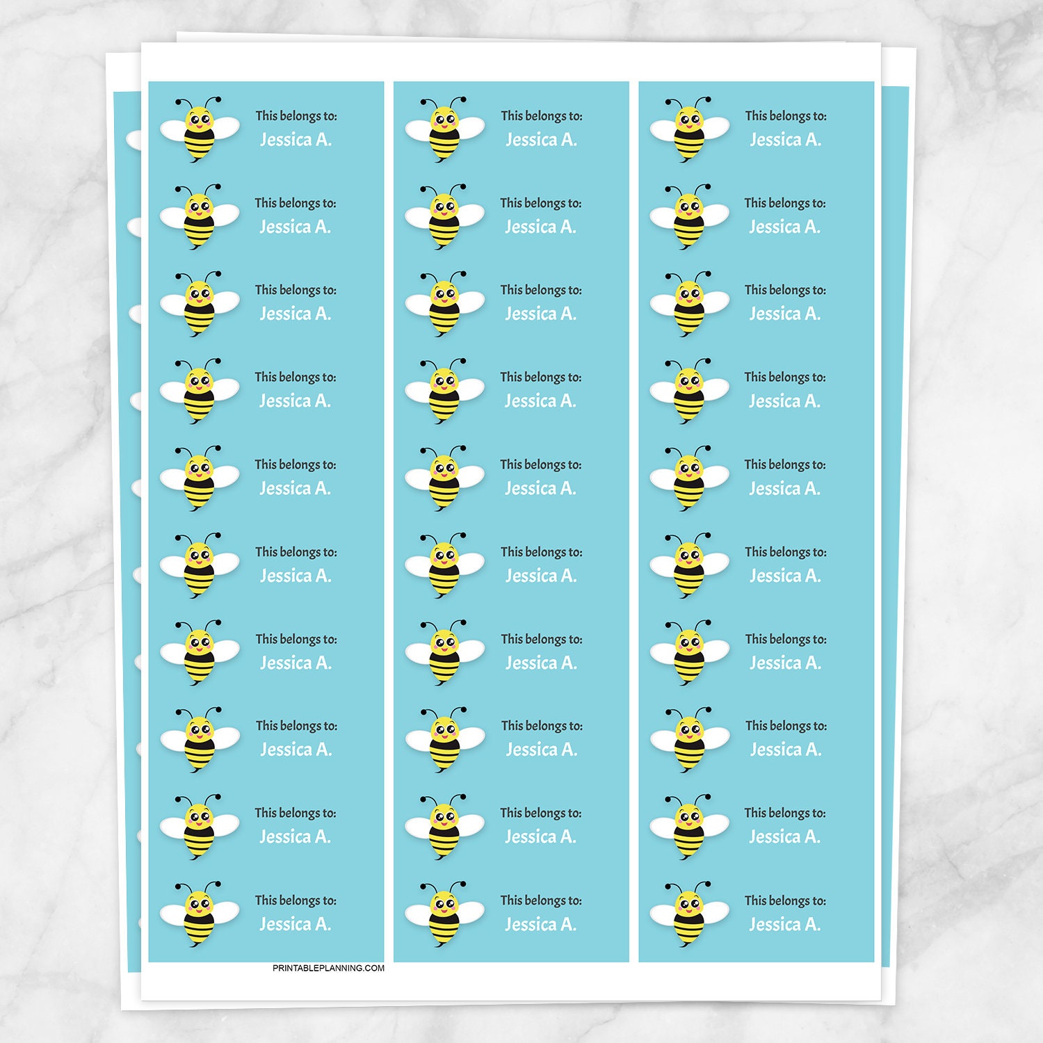 Printable Bee Name Labels for School Supplies - Turquoise, Personalized ...