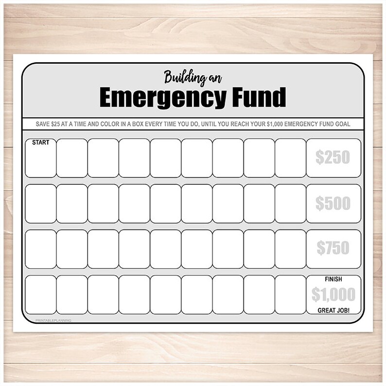Printable Emergency Fund Worksheet Chart for Building an - Etsy