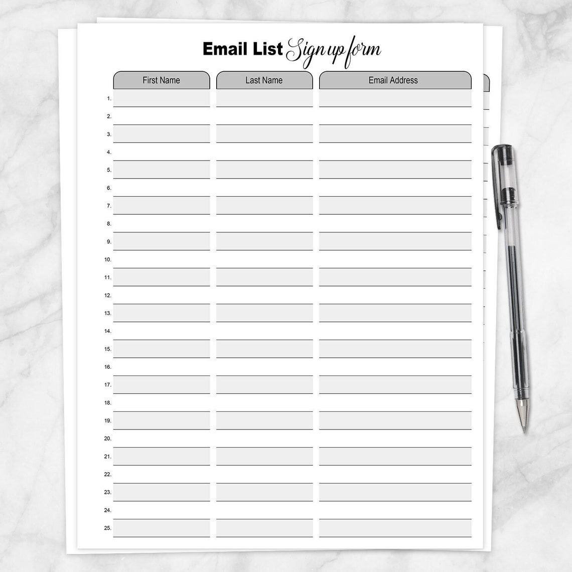 Printable Email List Sign up Form, Universal Form to Collect Email ...