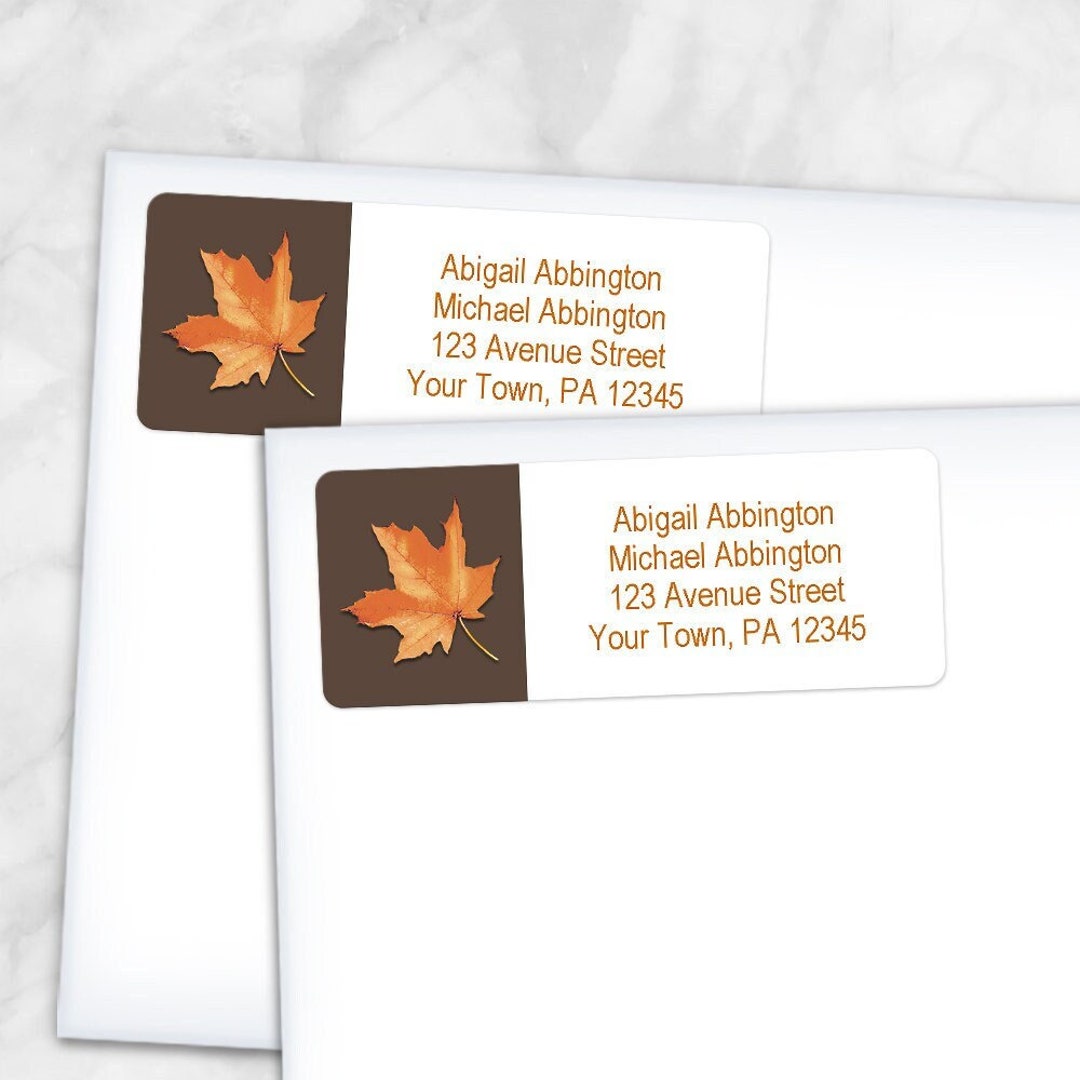 Printable Fall Address Labels, Orange Leaf on Brown - Personalized 2 5/ ...