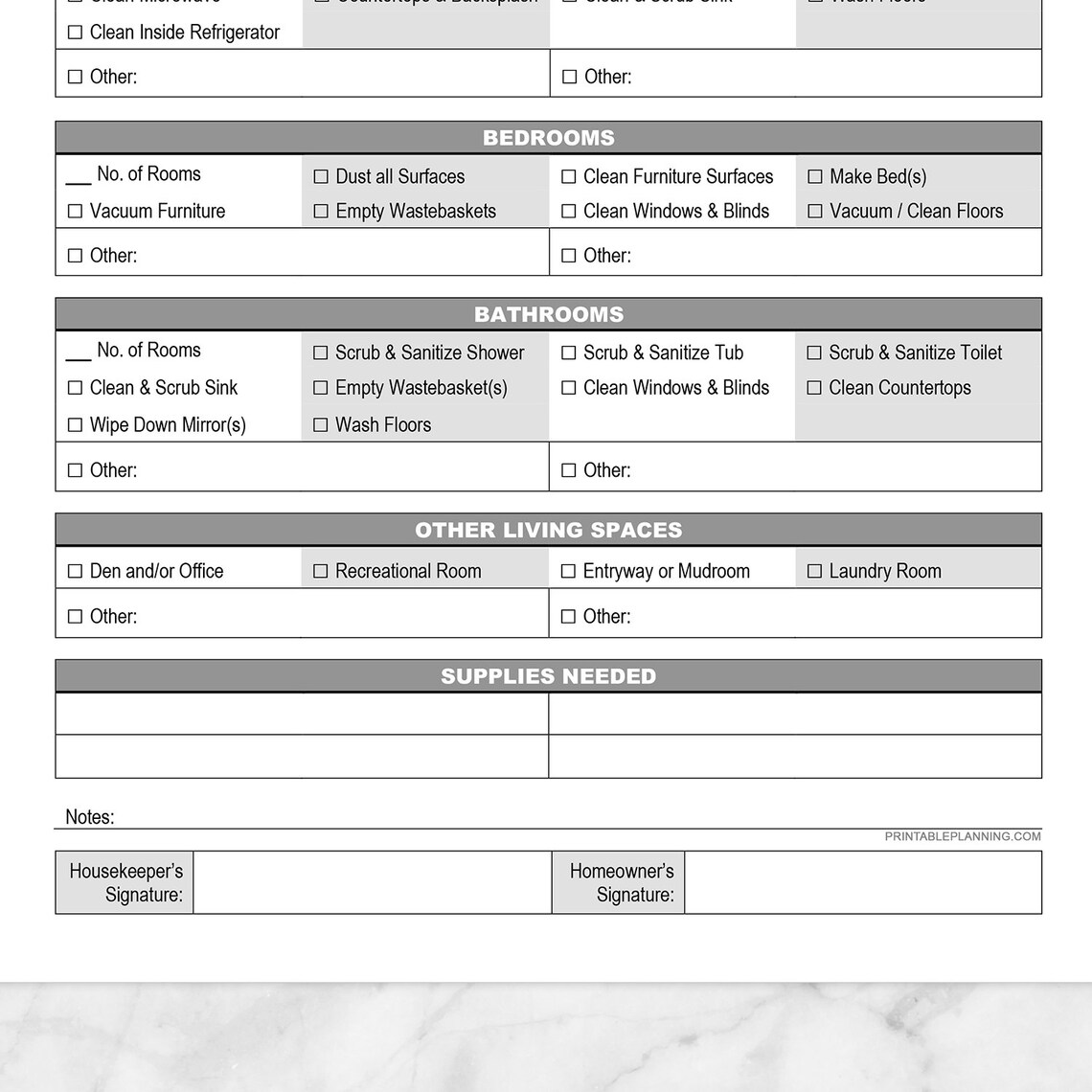 Printable Housekeeping Log, Cleaning Service Detailed Tracking Sheet ...