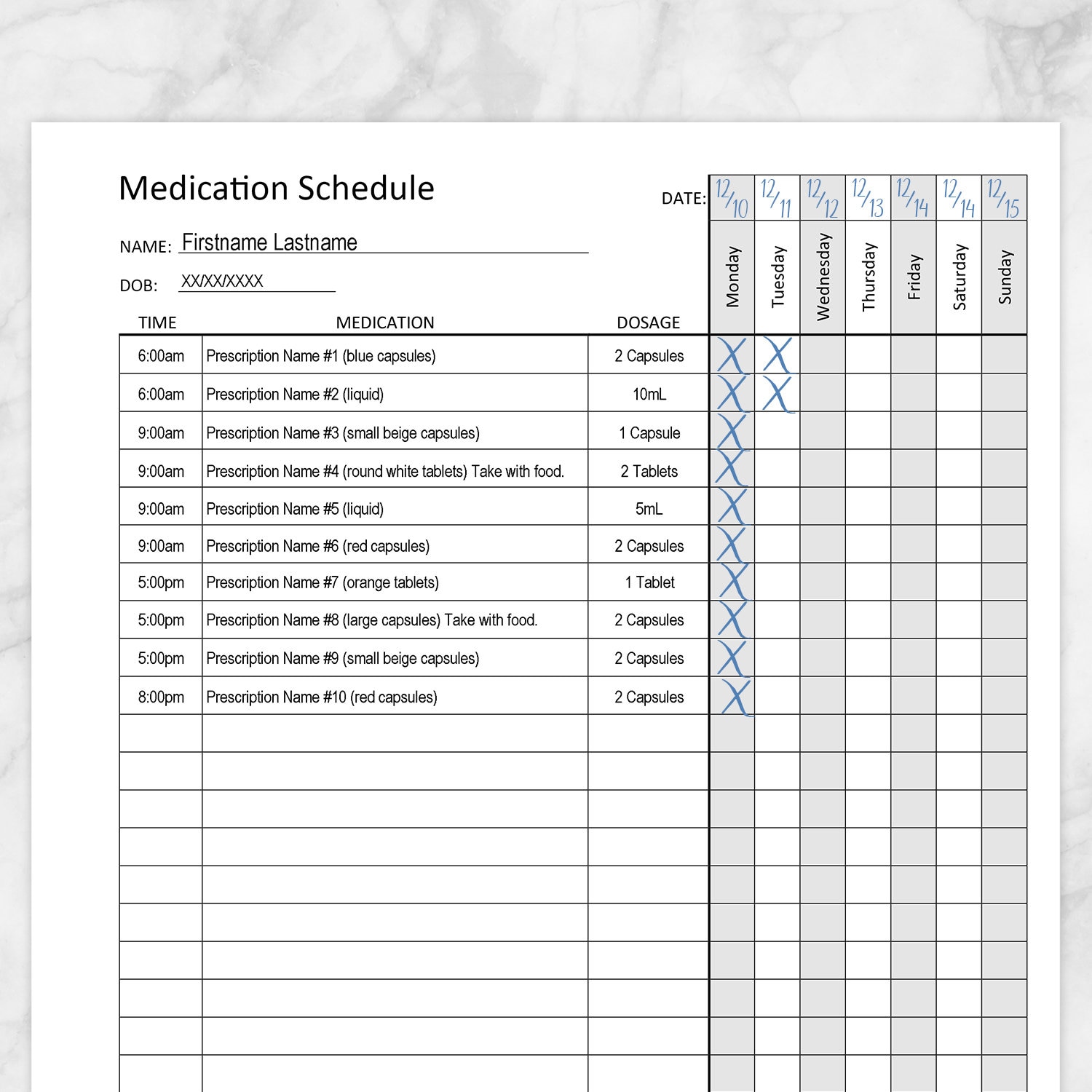 Printable Medication Schedule, for Large Prescription Medicine Lists and Schedules - PDF Instant ...