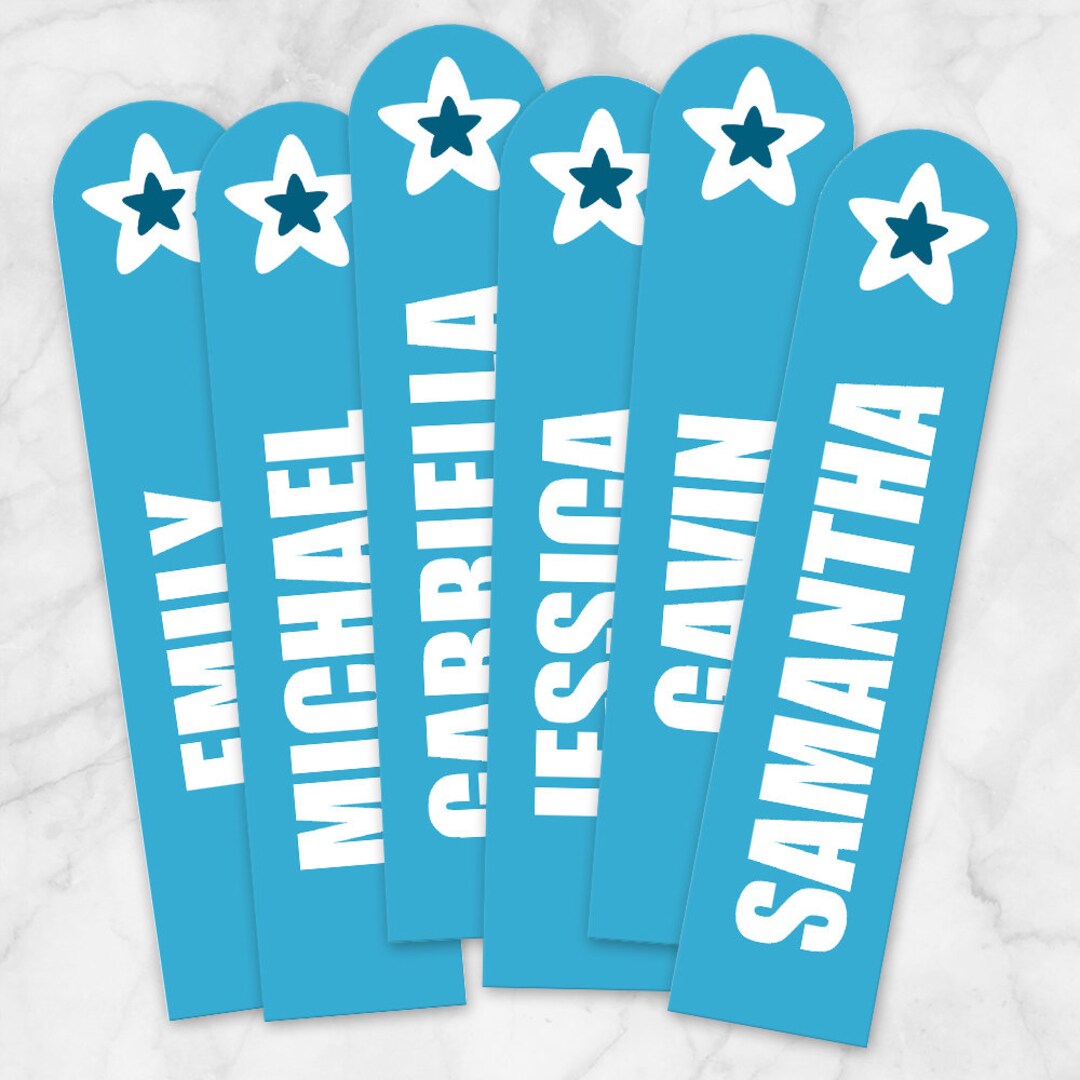 Printable Personalized Blue Bookmarks, Star Design, Editable PDF ...