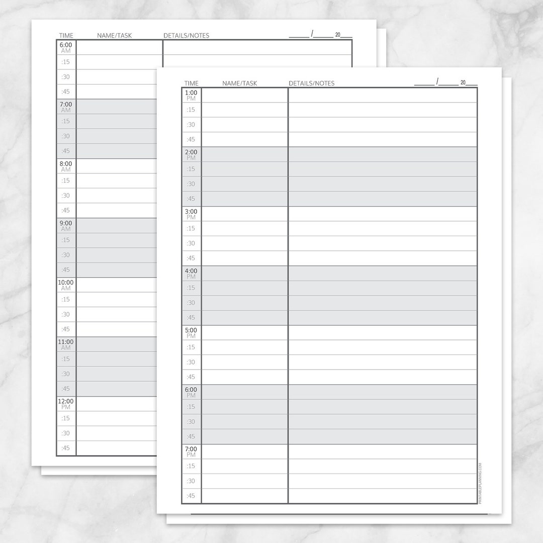 Printable Scheduling Sheet With Notes, Front Back Appointment or Task ...