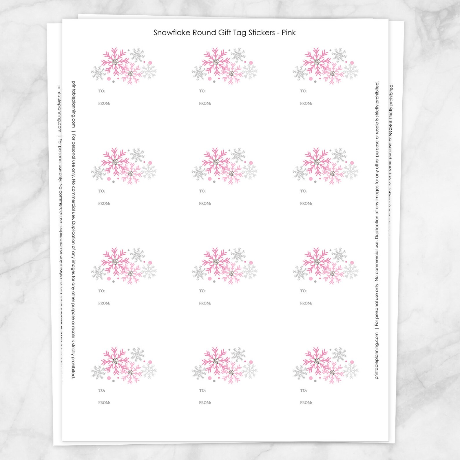 Printable Snowflake Gift Tag Stickers, Pink With Gray, Round to and ...
