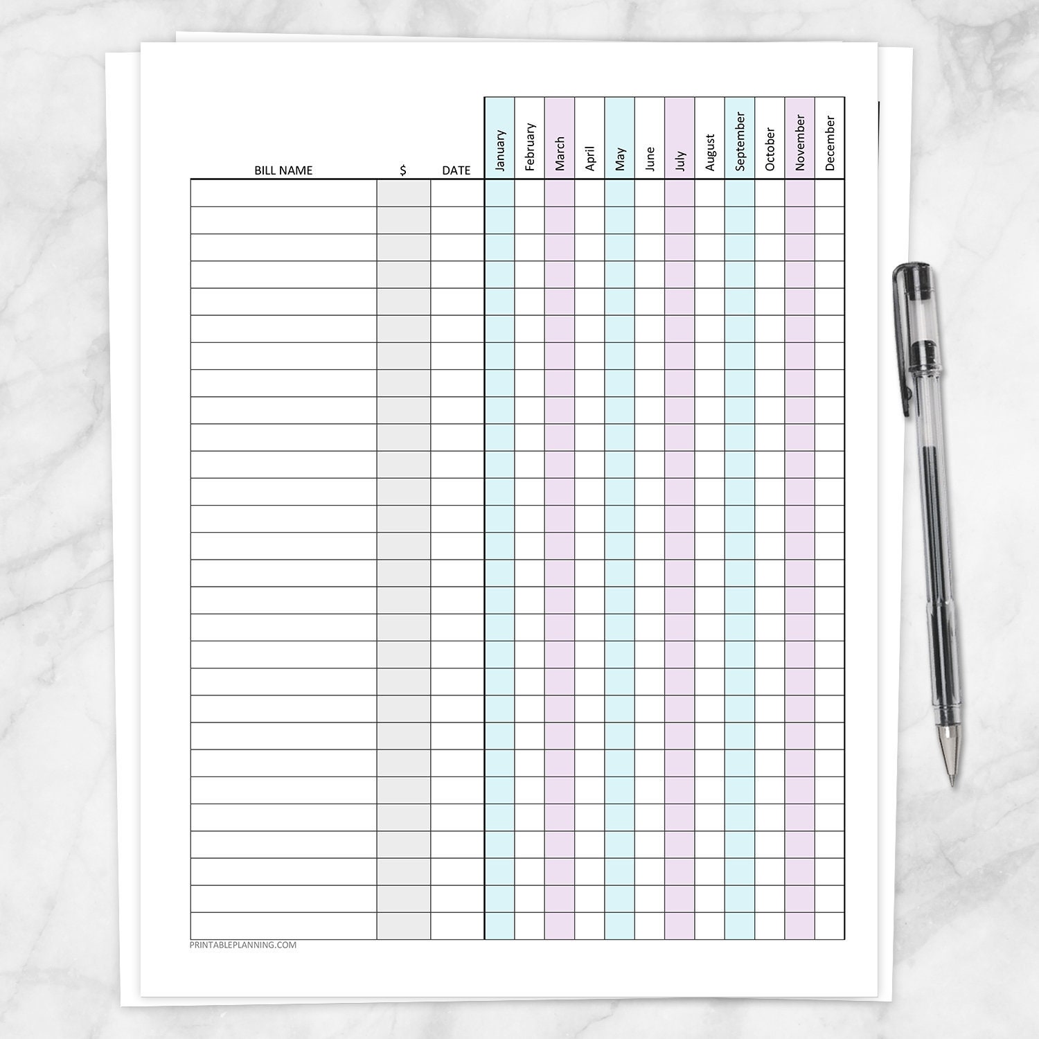 Printable Bill Payment Tracker Log Amount Column, Turquoise Purple ...