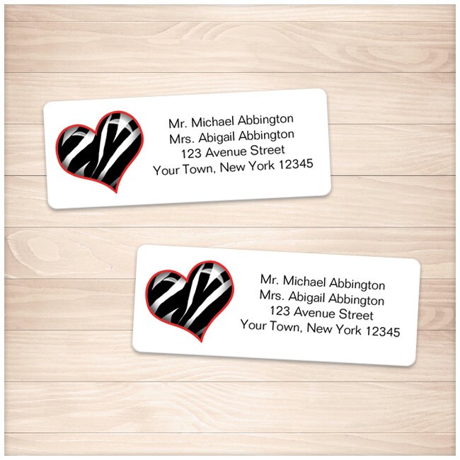 Printable Heart Address Labels Zebra Print Heart With Red | Etsy