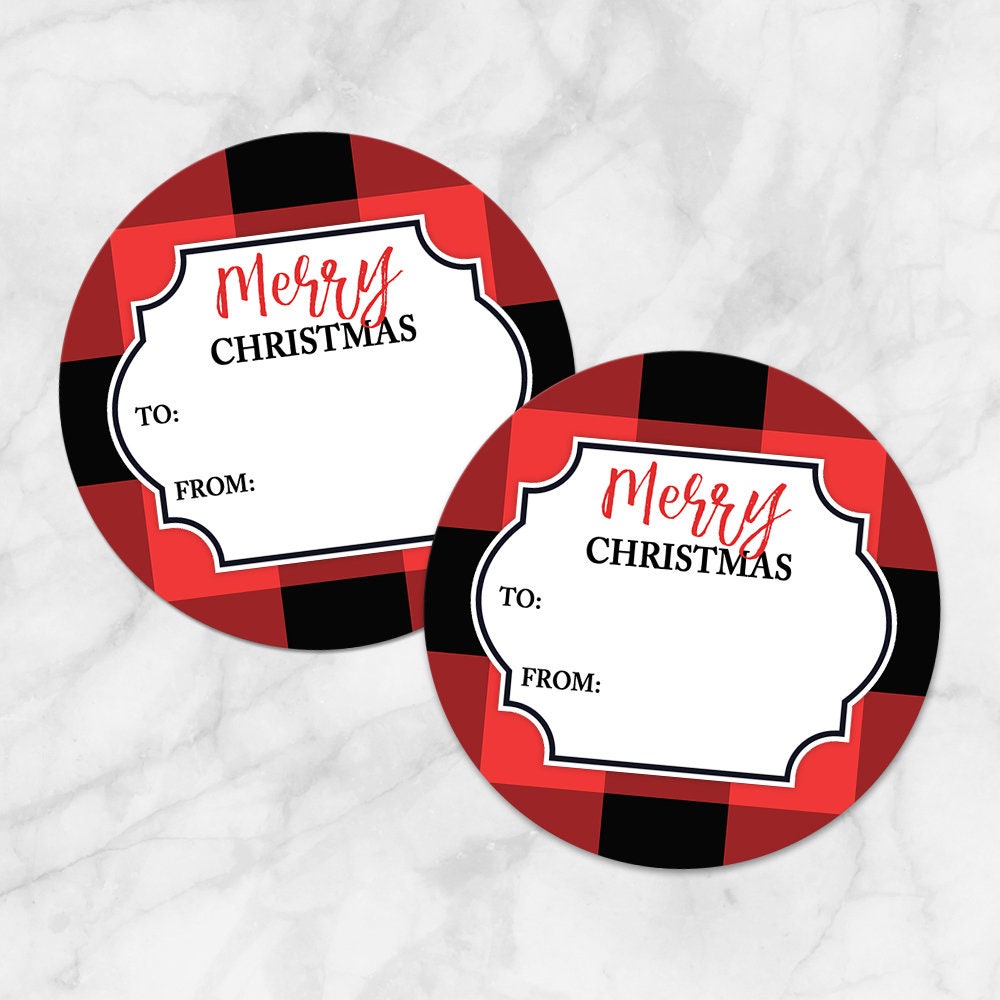 Printable Buffalo Plaid Gift Tag Stickers, Red and Black Buffalo Check ...