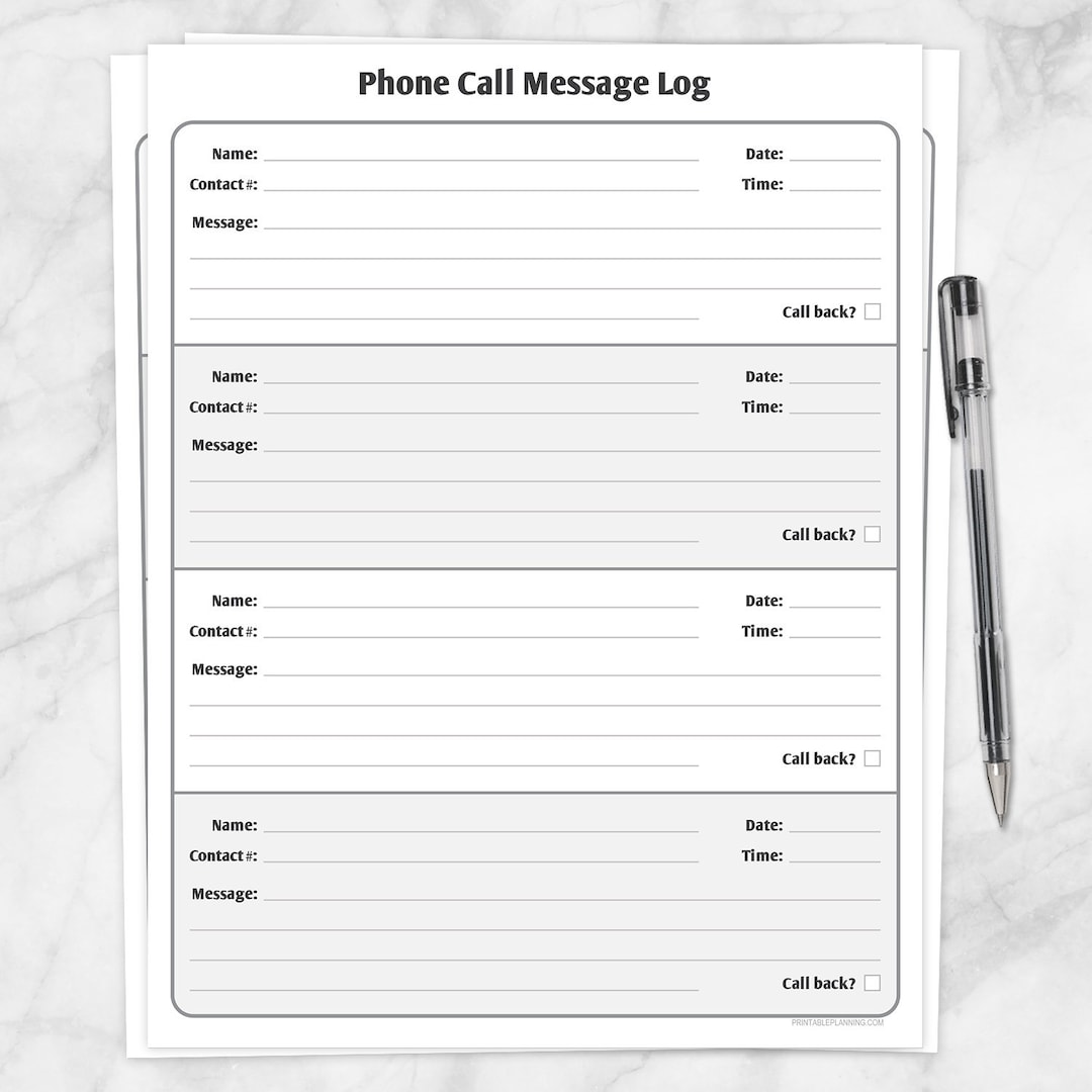 Printable Phone Call Message Log - PDF Instant Download - Etsy