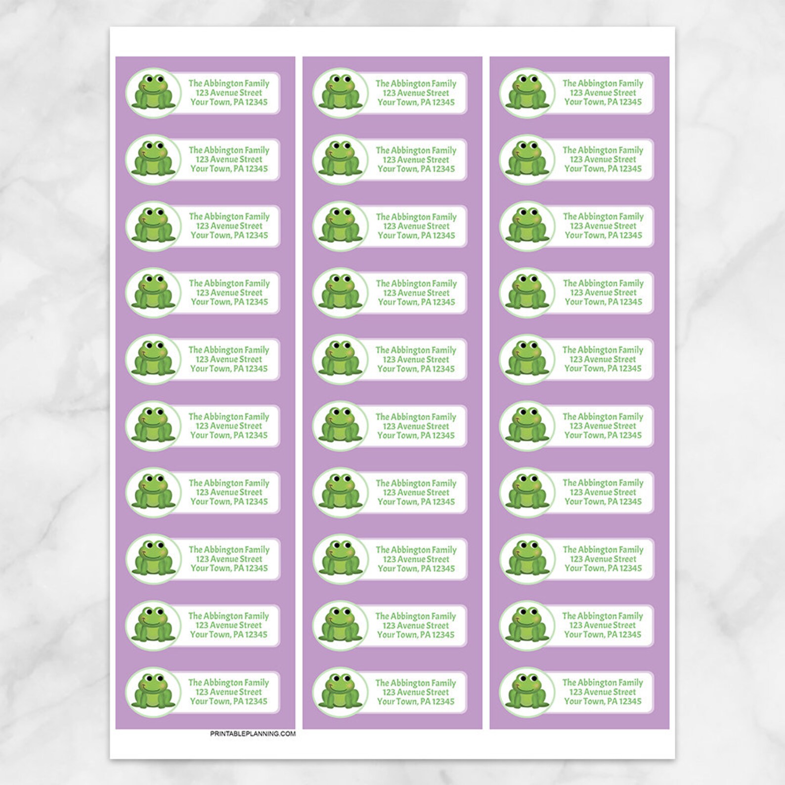 Printable Purple Frog Address Labels, Cute Frog - Personalized 2 5/8" X ...