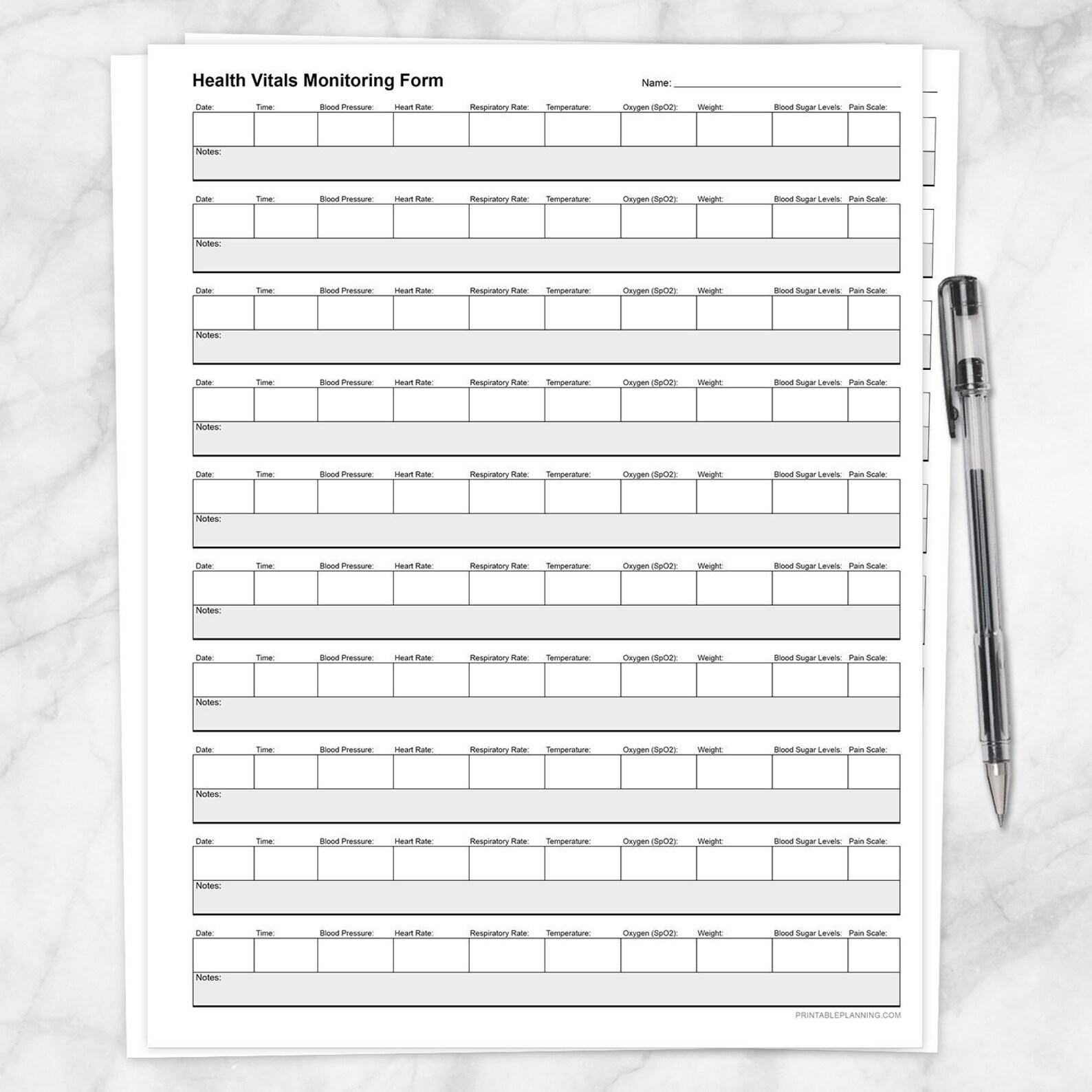 Printable Vitals Monitoring Form, Health Tracking for Unwell or Elderly ...