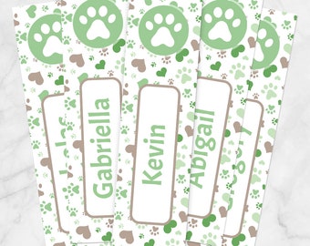 Printable Personalized Paw Print Bookmarks, Red Black Hearts, School ...