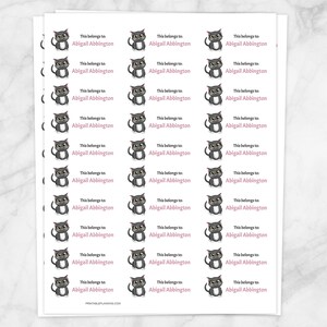 Printable Cat Name Labels for School Supplies - Gray Pink, Personalized ...