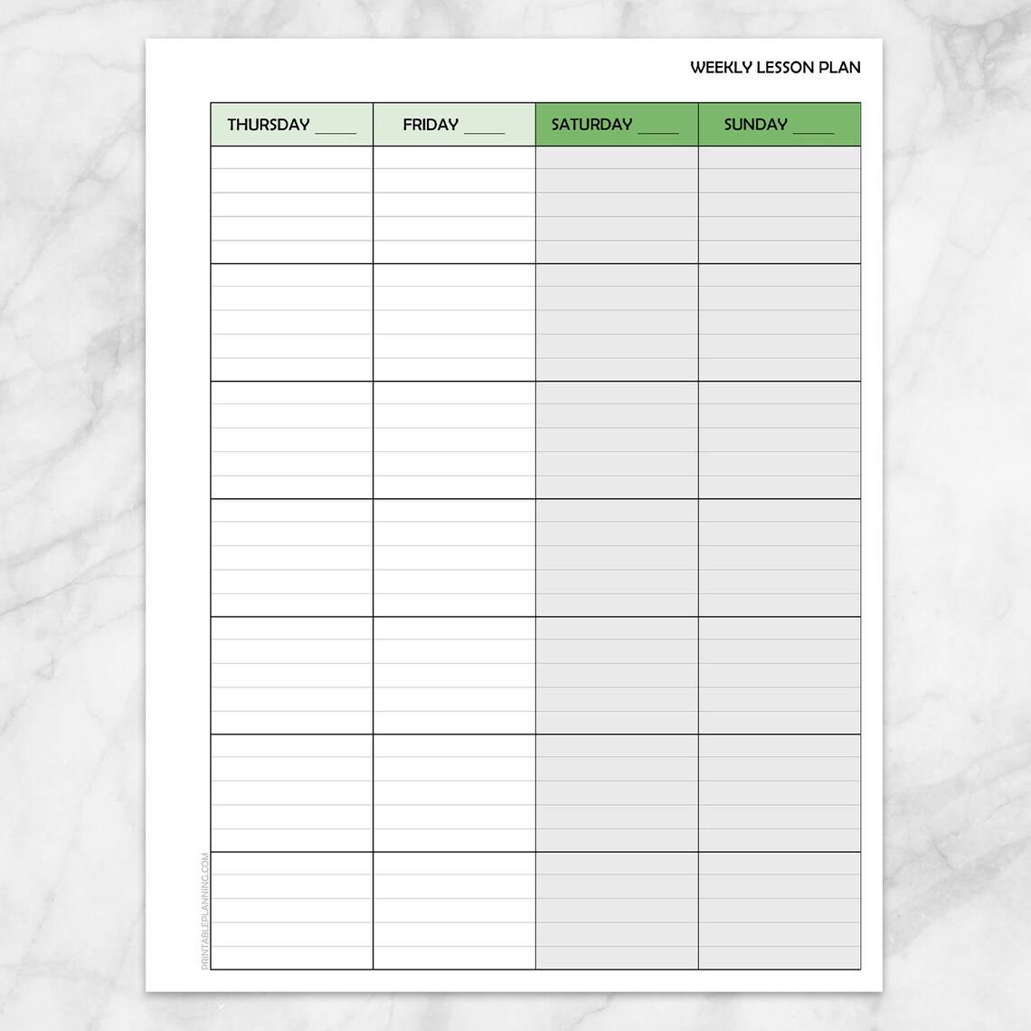 Printable Weekly Lesson Plan for Teachers, Green School Planner Pages ...