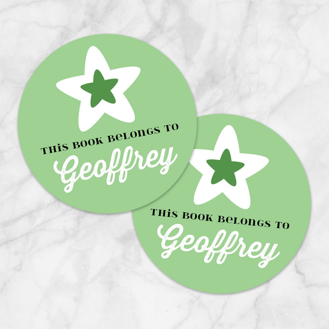 Printable Green Bookplate Stickers, Personalized Star Design, Editable ...