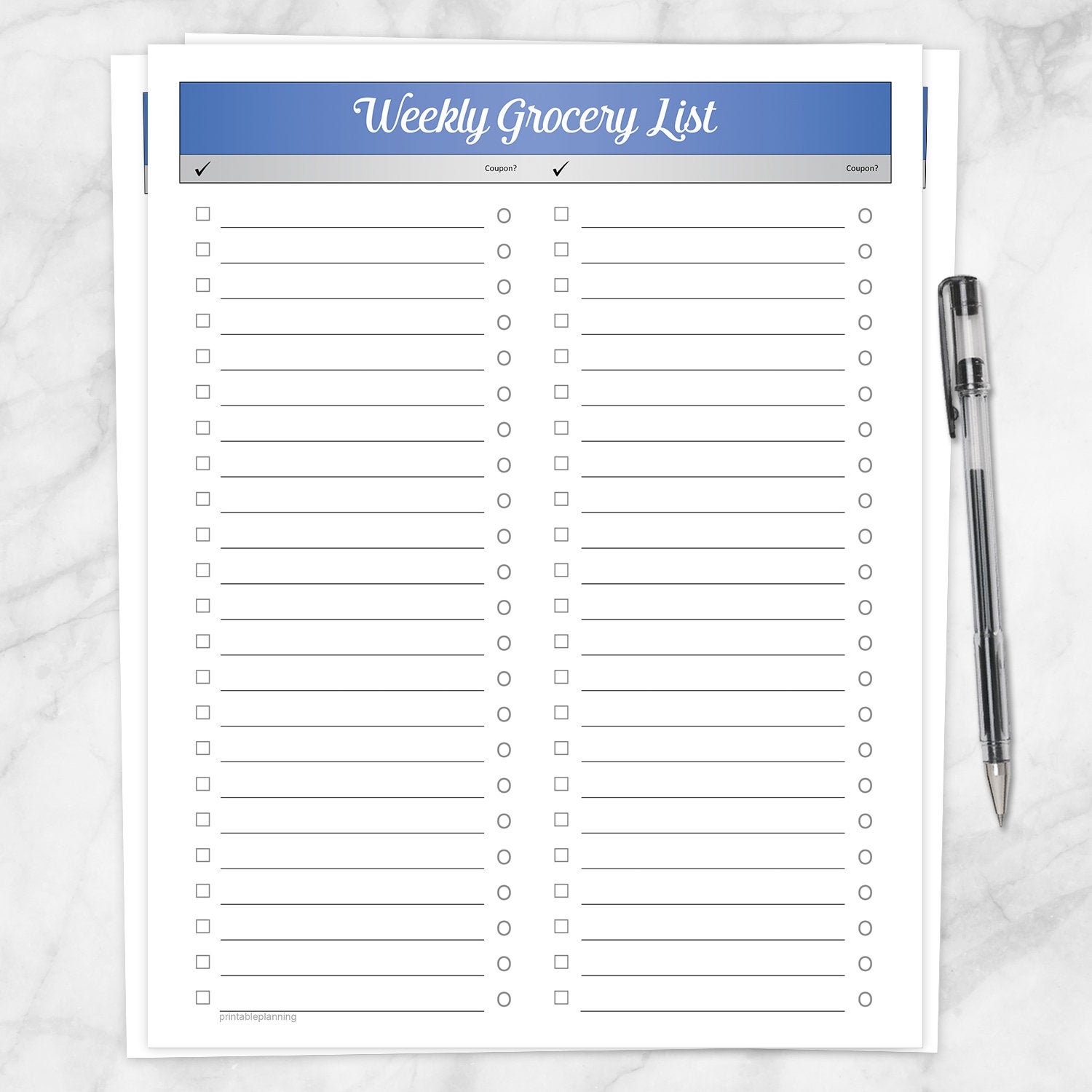 Blue Printable Weekly Grocery List, Full Page Clean and Simple ...