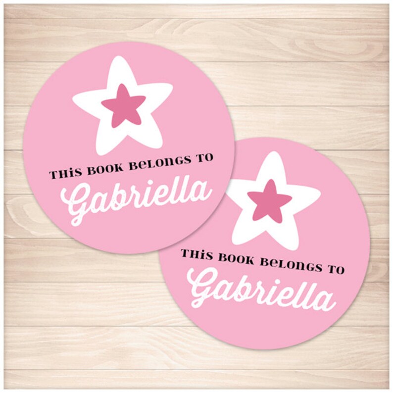 Printable Pink Bookplate Stickers Personalized Star design | Etsy