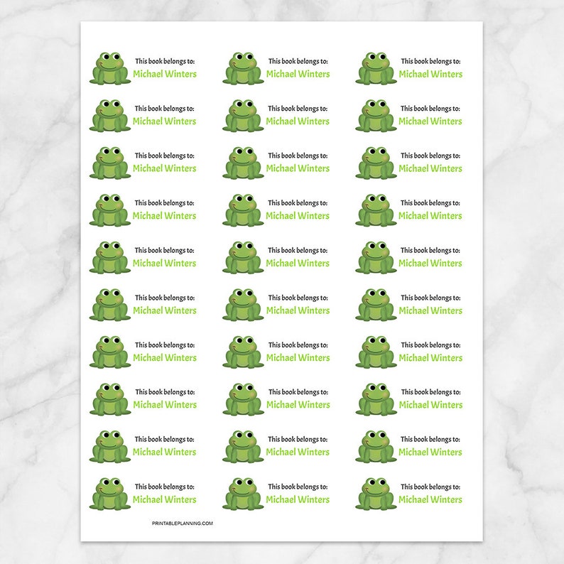 Printable Frog Book Labels - Green, Personalized 2 5/8" X 1" Labels ...