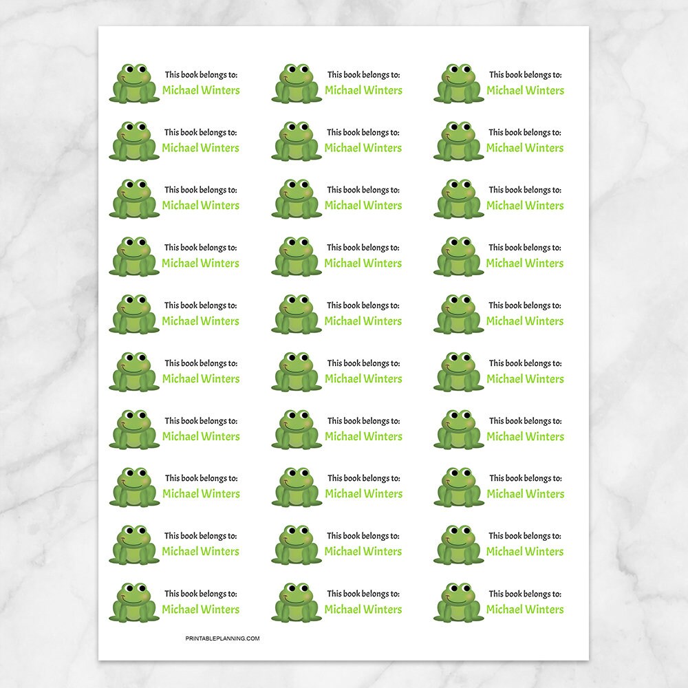 Printable Frog Book Labels - Green, Personalized 2 5/8" X 1" Labels ...