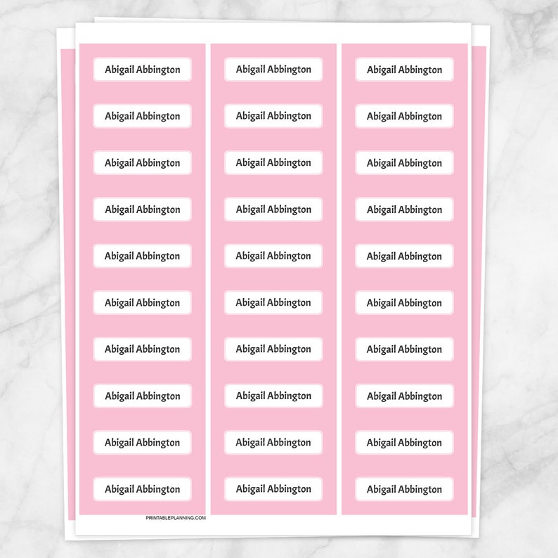 Printable Pink Name Labels for School Supplies - Personalized 2 5/8" X ...