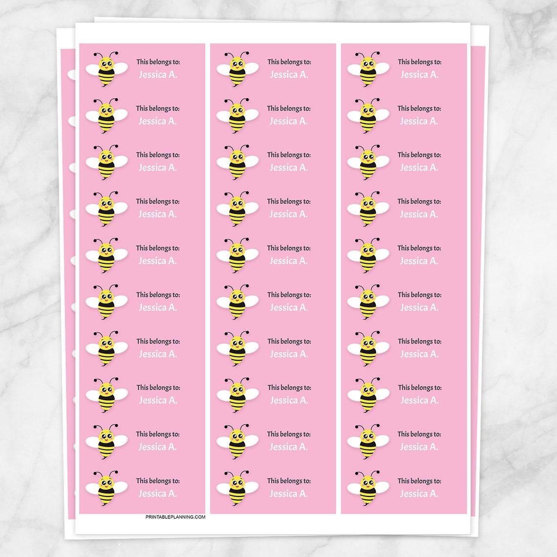 Printable Bee Name Labels for School Supplies - Pink, Personalized 2 5/ ...