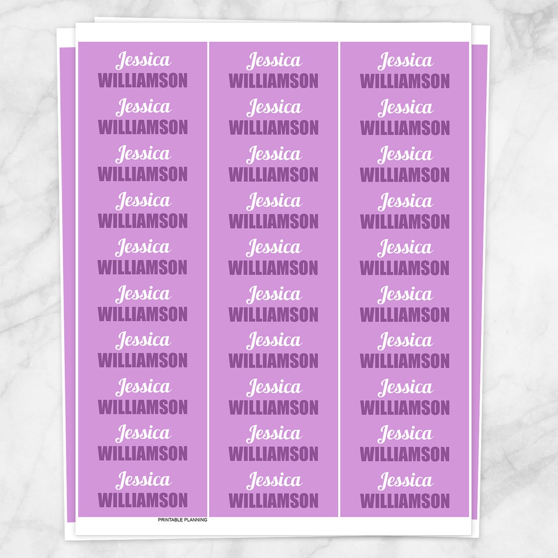 Printable Name Labels PURPLE for School Supplies - Personalized 2 5/8 ...