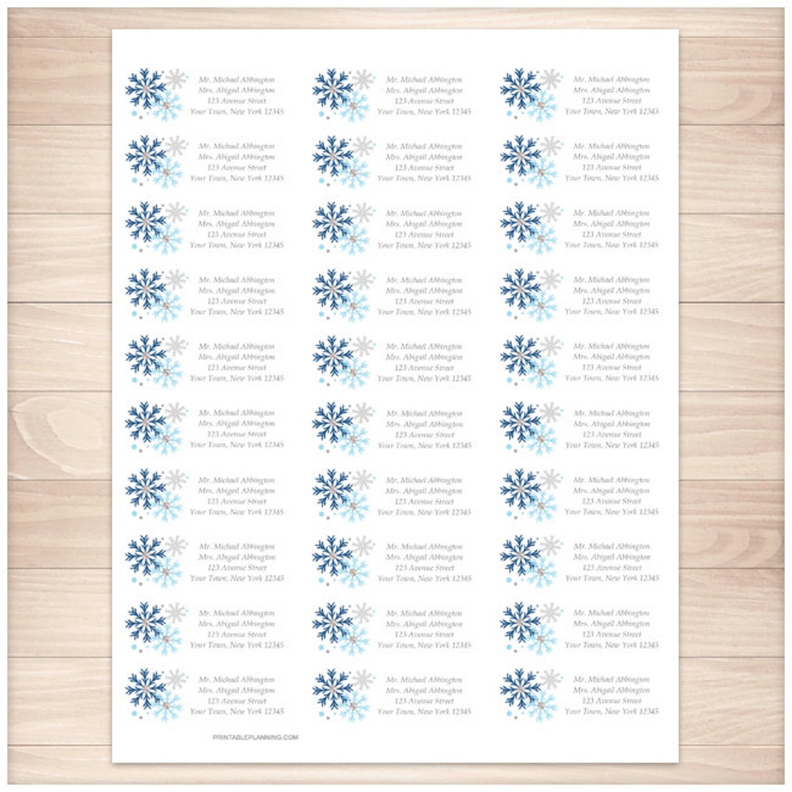 Printable Blue Snowflake Address Labels Winter Blue Gray - Etsy