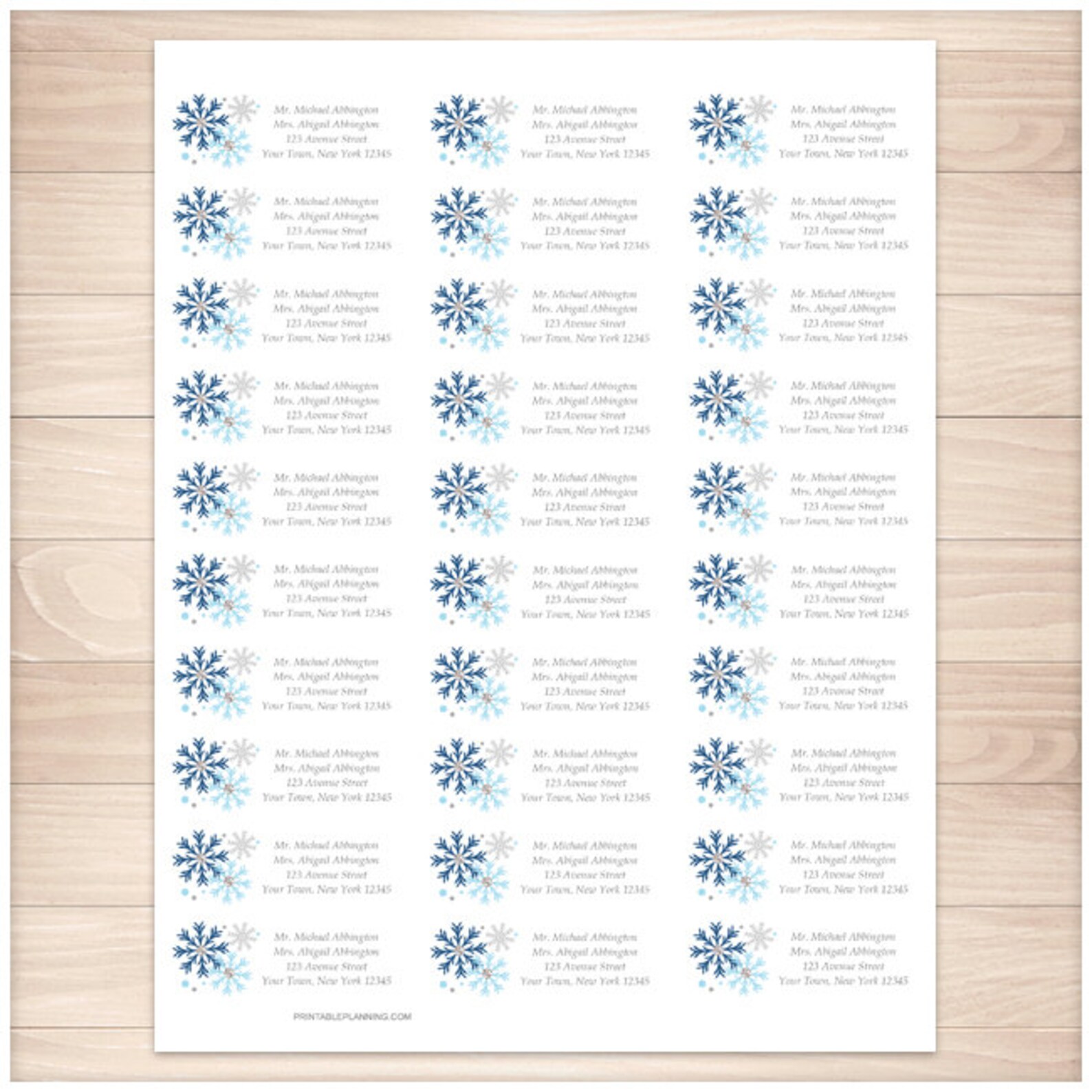 Printable Blue Snowflake Address Labels Winter Blue Gray - Etsy