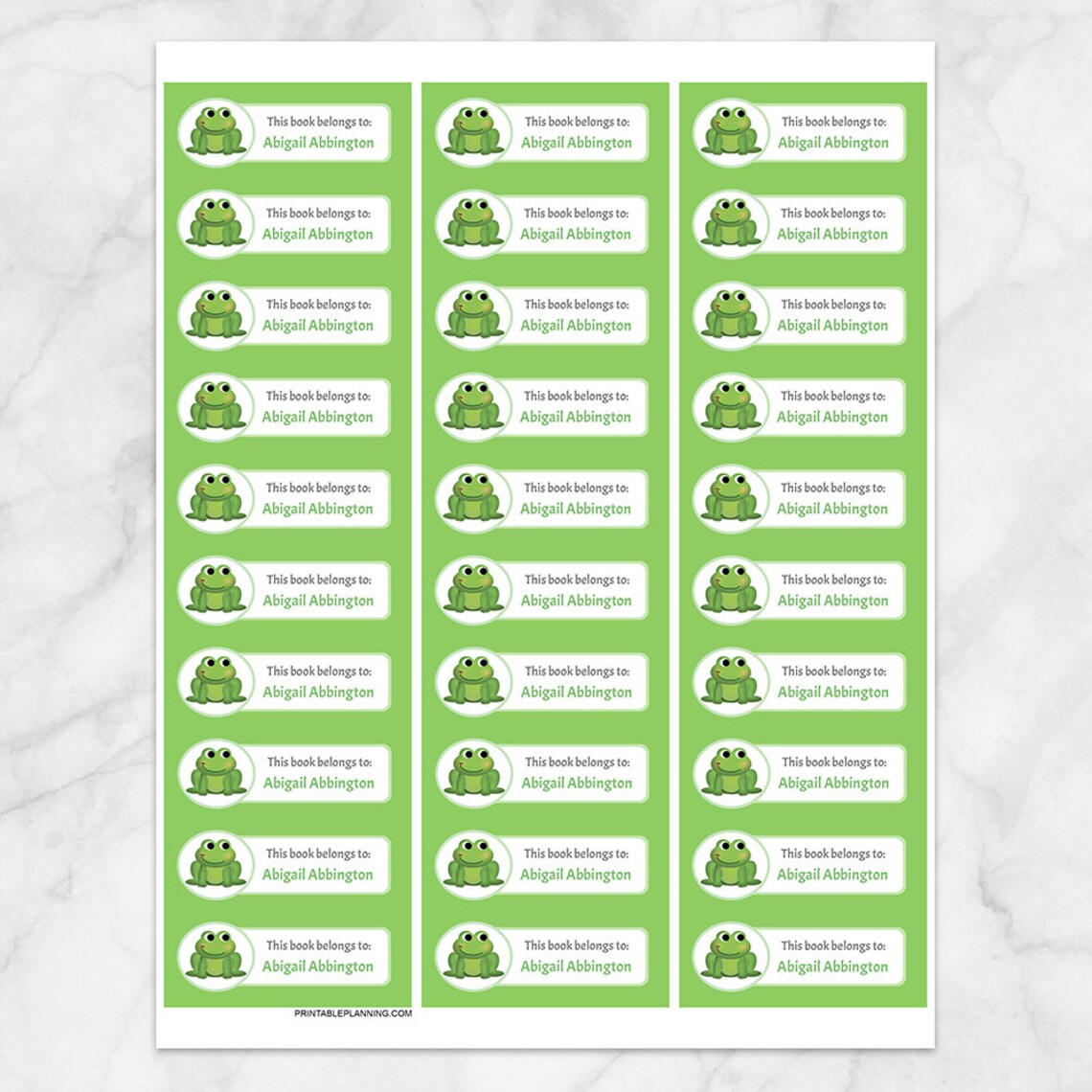 Printable Frog Book Labels, Green, Personalized 2 5/8" X 1" Labels ...