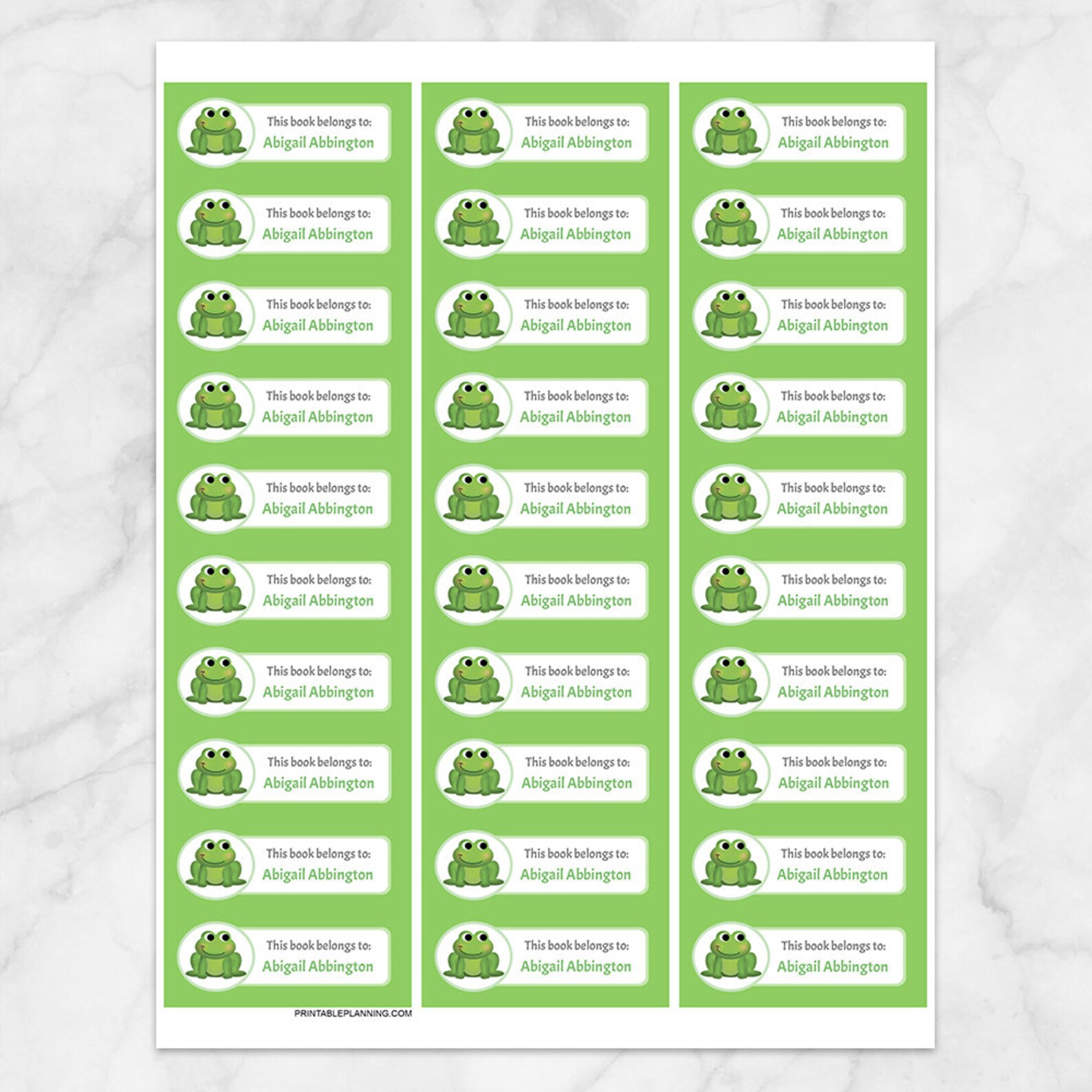 Printable Frog Book Labels, Green, Personalized 2 5/8" X 1" Labels ...
