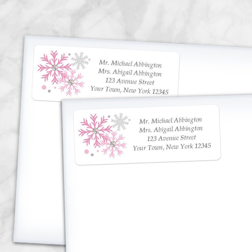 Printable Pink Snowflake Address Labels Winter Pink Gray - Etsy