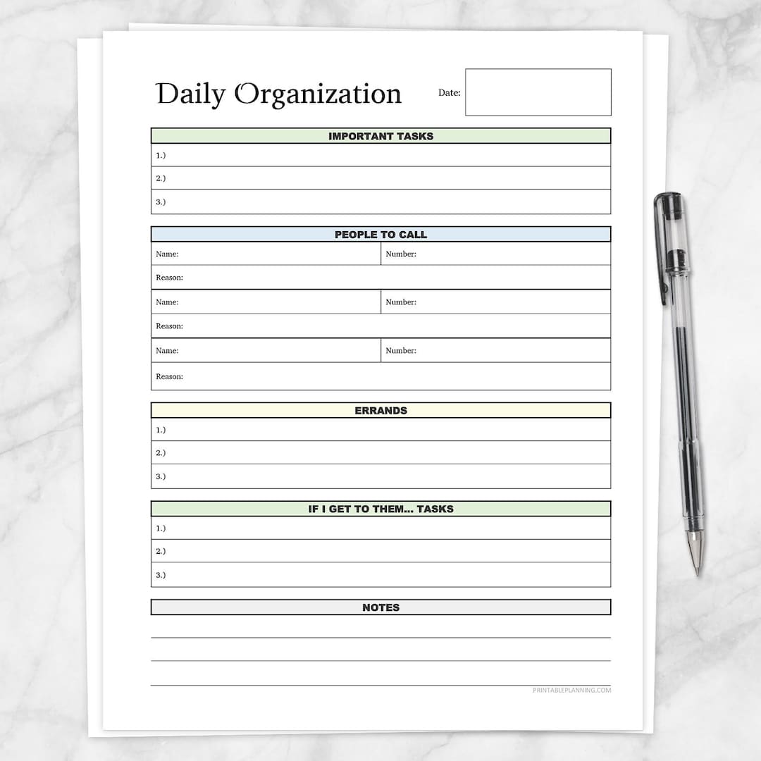 Printable Daily Task Sheet, Full Page Organizer, Clean and Simple ...