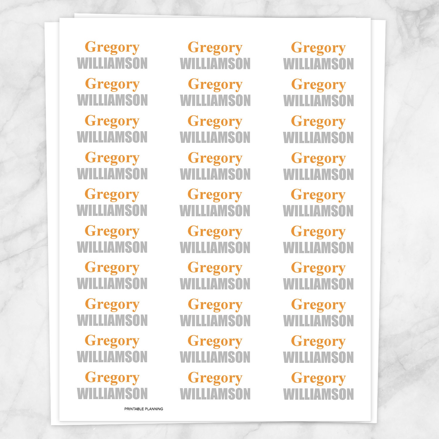 Printable Name Labels ORANGE for School Supplies - Personalized 2 5/8 ...