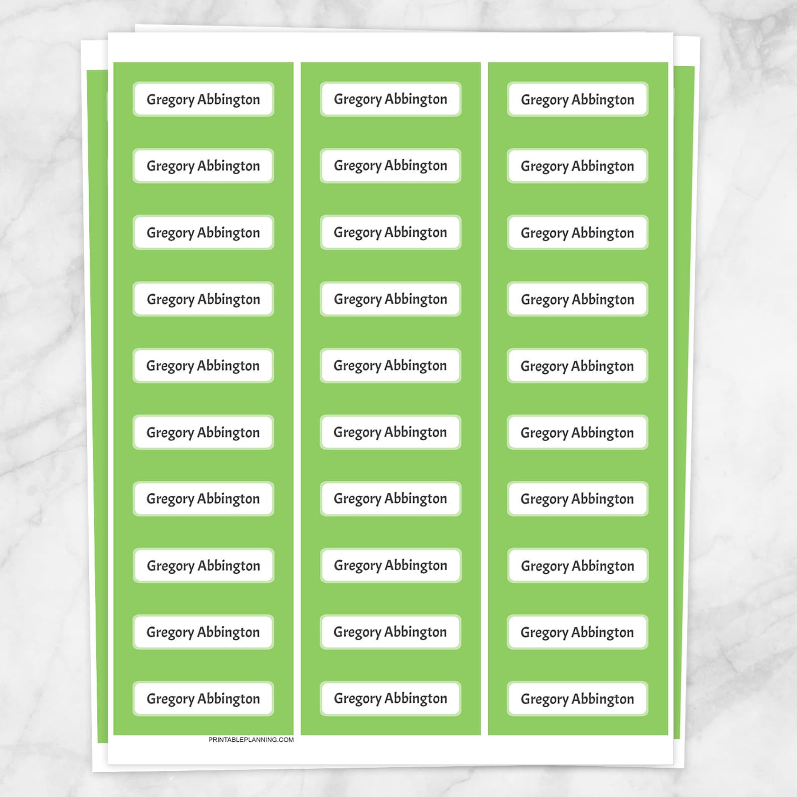 Printable Green Name Labels for School Supplies - Personalized 2 5/8" X ...
