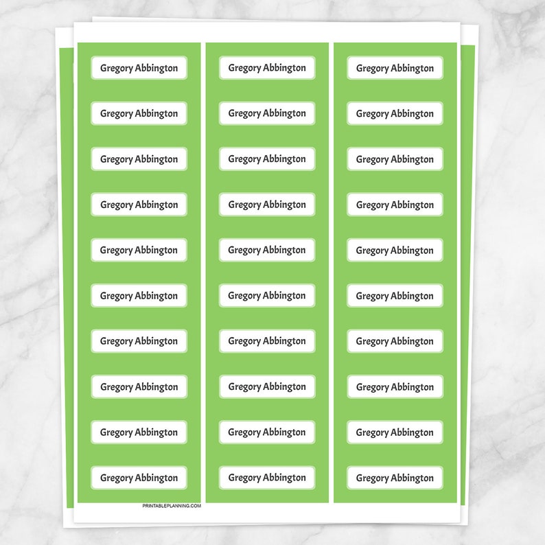 Printable Green Name Labels for School Supplies - Personalized 2 5/8" X ...