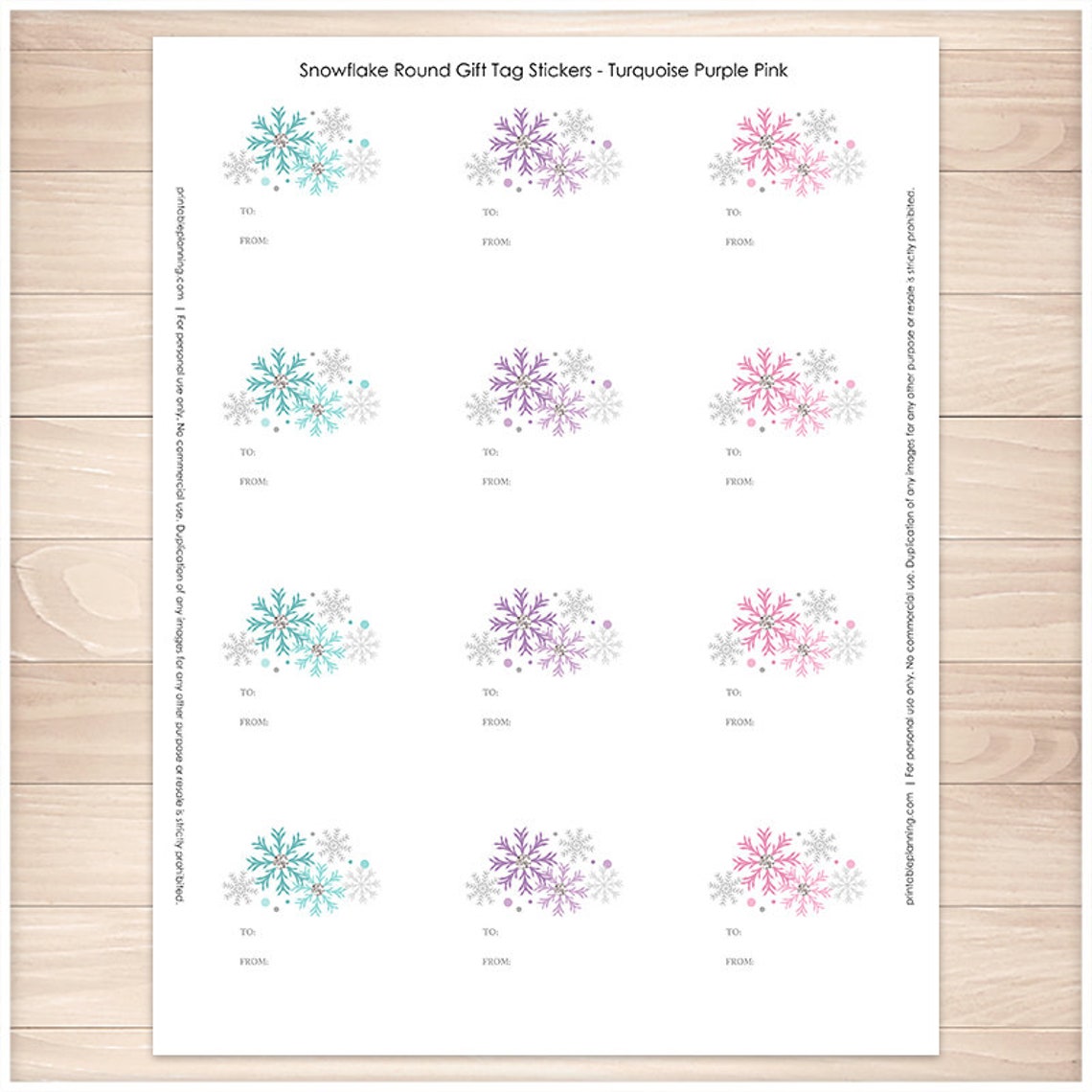 Printable Snowflake Gift Tag Stickers 3 Colors Turquoise - Etsy
