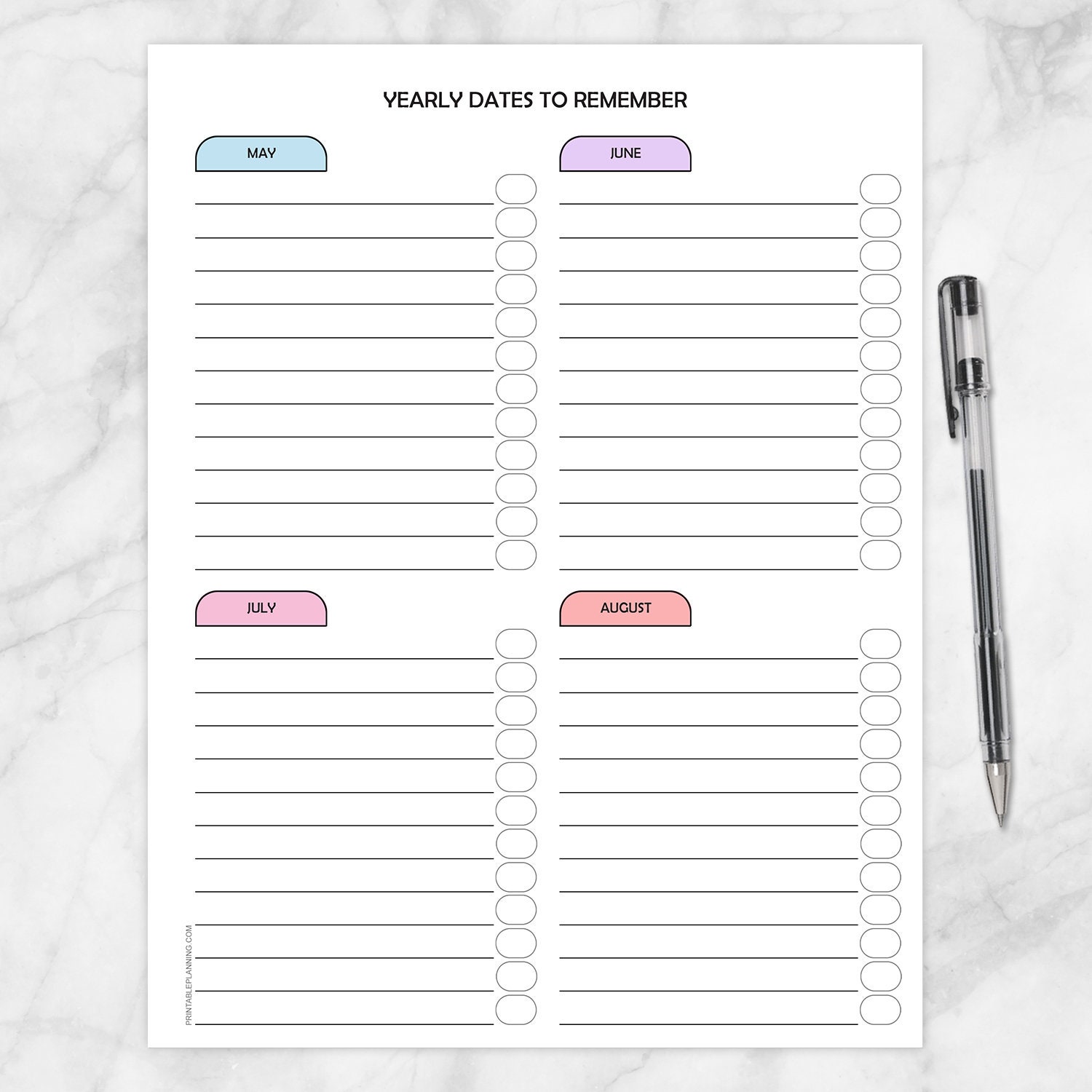 Printable Blank Rainbow Calendar, PDF BUNDLE With Yearly Dates to ...