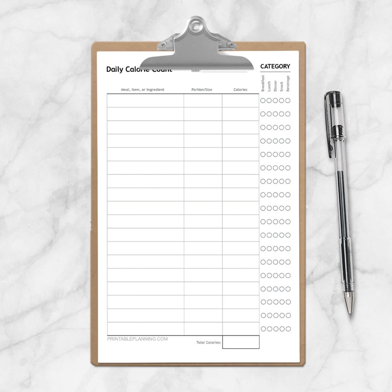 Printable Daily Calories Tracking Sheet, Calorie Counting, Simple Half ...