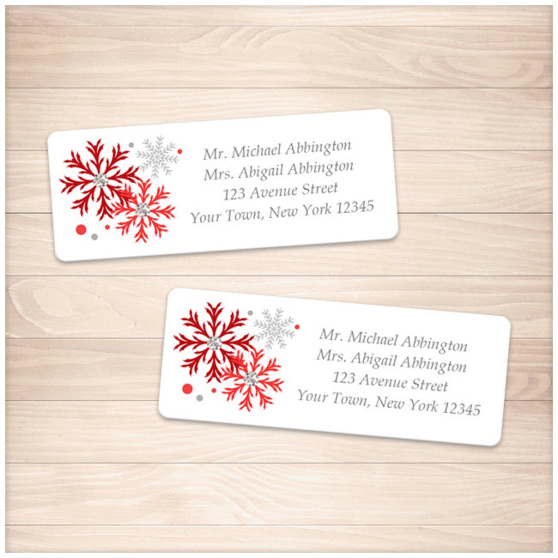 Printable Red Snowflake Address Labels Winter Red Gray | Etsy