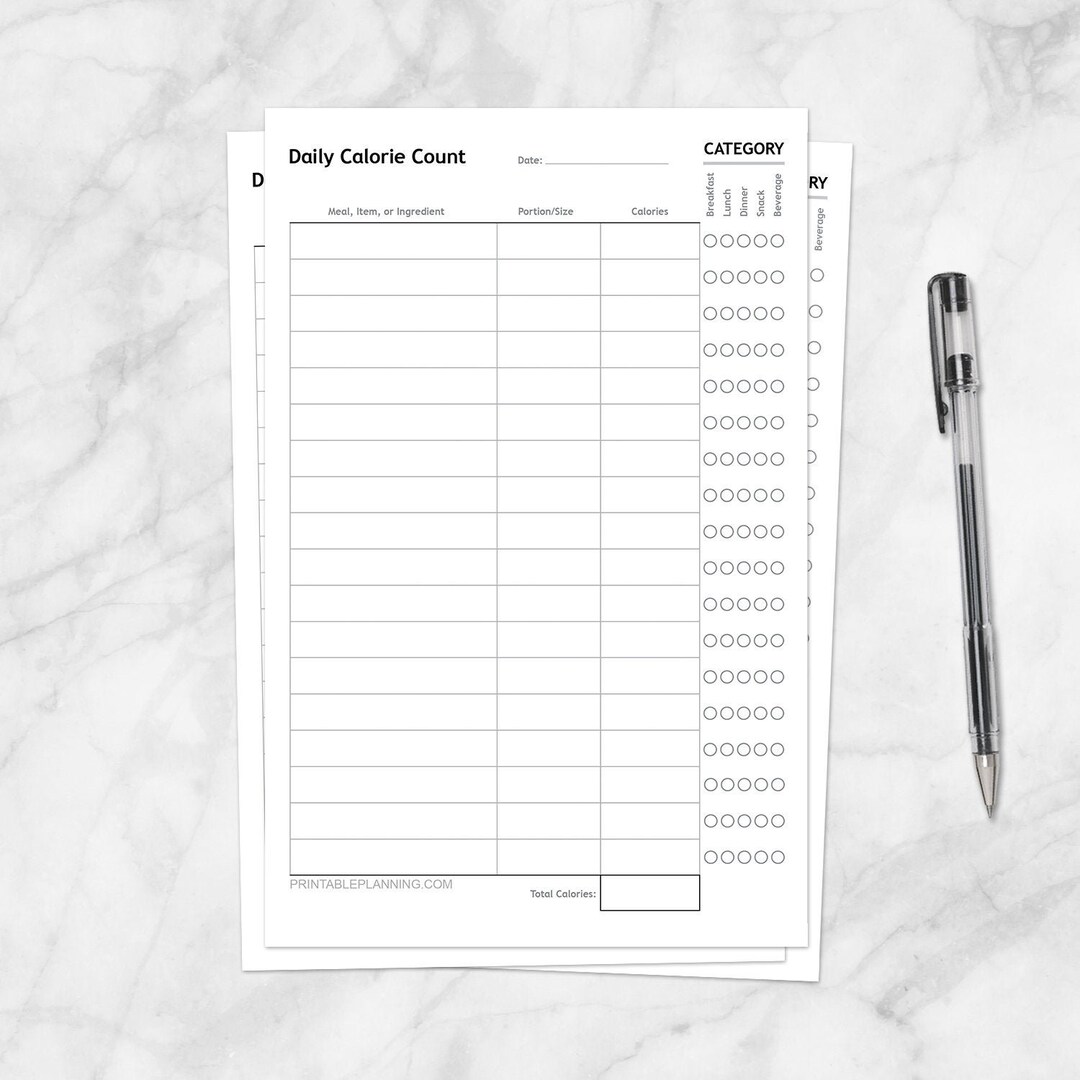 Printable Daily Calories Tracking Sheet, Calorie Counting, Simple Half ...