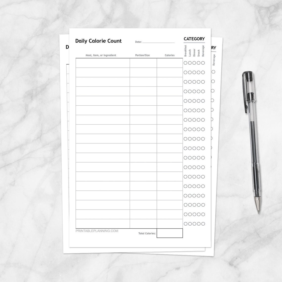 Printable Daily Calories Tracking Sheet, Calorie Counting, Simple Half ...