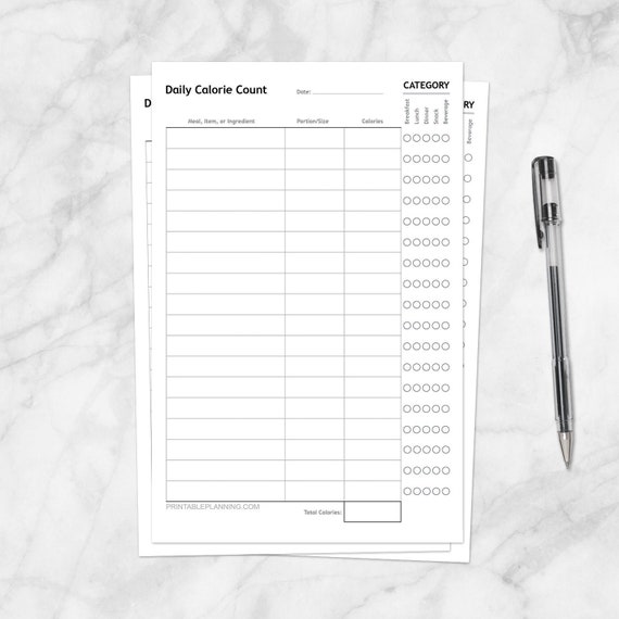 Printable Daily Calories Tracking Sheet Calorie Counting | Etsy