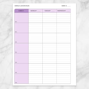 Printable Weekly Lesson Plan for Teachers, Purple School Planner Pages ...